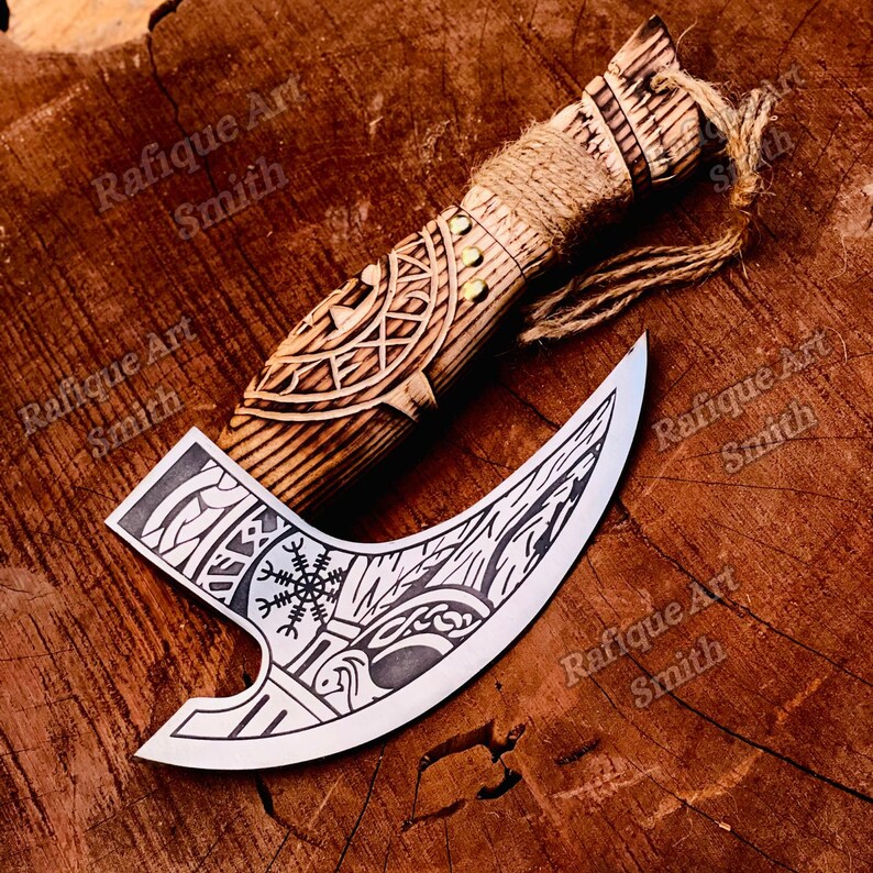 Hand Forged Carbon Steel Viking Butcher Cleaver and Pizza Cutter Axe ...