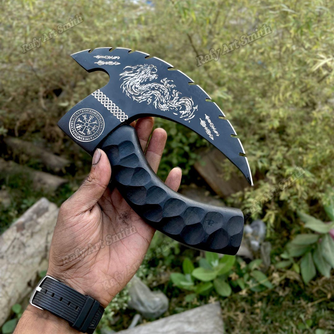 Viking Style Hand Forged Viking Cleaver Knife & Pizza Cutter Axe ...