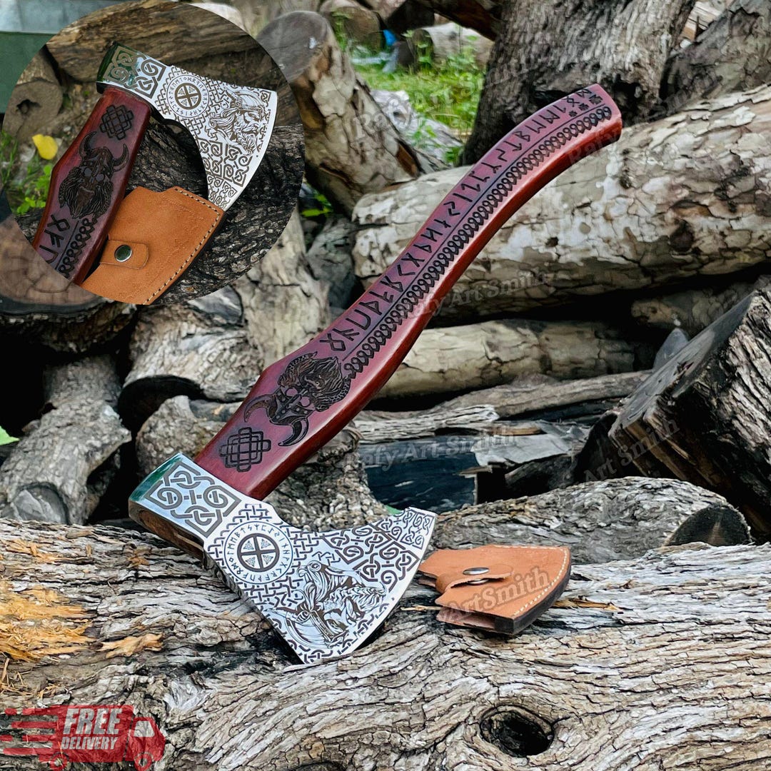 Hand-forged Carbon Steel Viking Axe: Odin's He'll, Nordic Norse ...