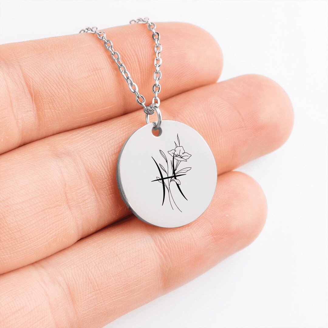 Engraved Pisces Zodiac Sign Custom Necklace: Silver, Gold or Rose Gold ...