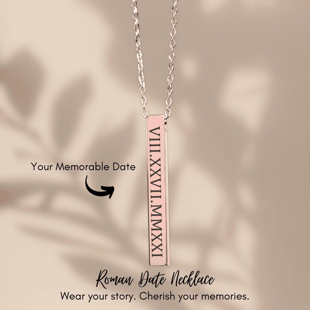 Personalized Engraved Roman Numerals, Date & Numbers Necklace - Etsy