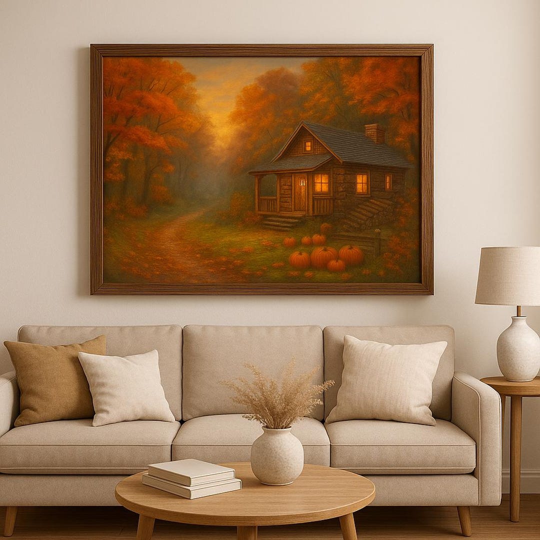 Autumn Cabin Glow | Rustic Fall Farmhouse Wall Art - Etsy