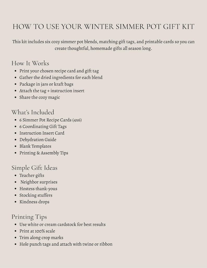 Christmas Simmer Pot Printable Gift Kit | Stovetop Potpourri Recipe ...