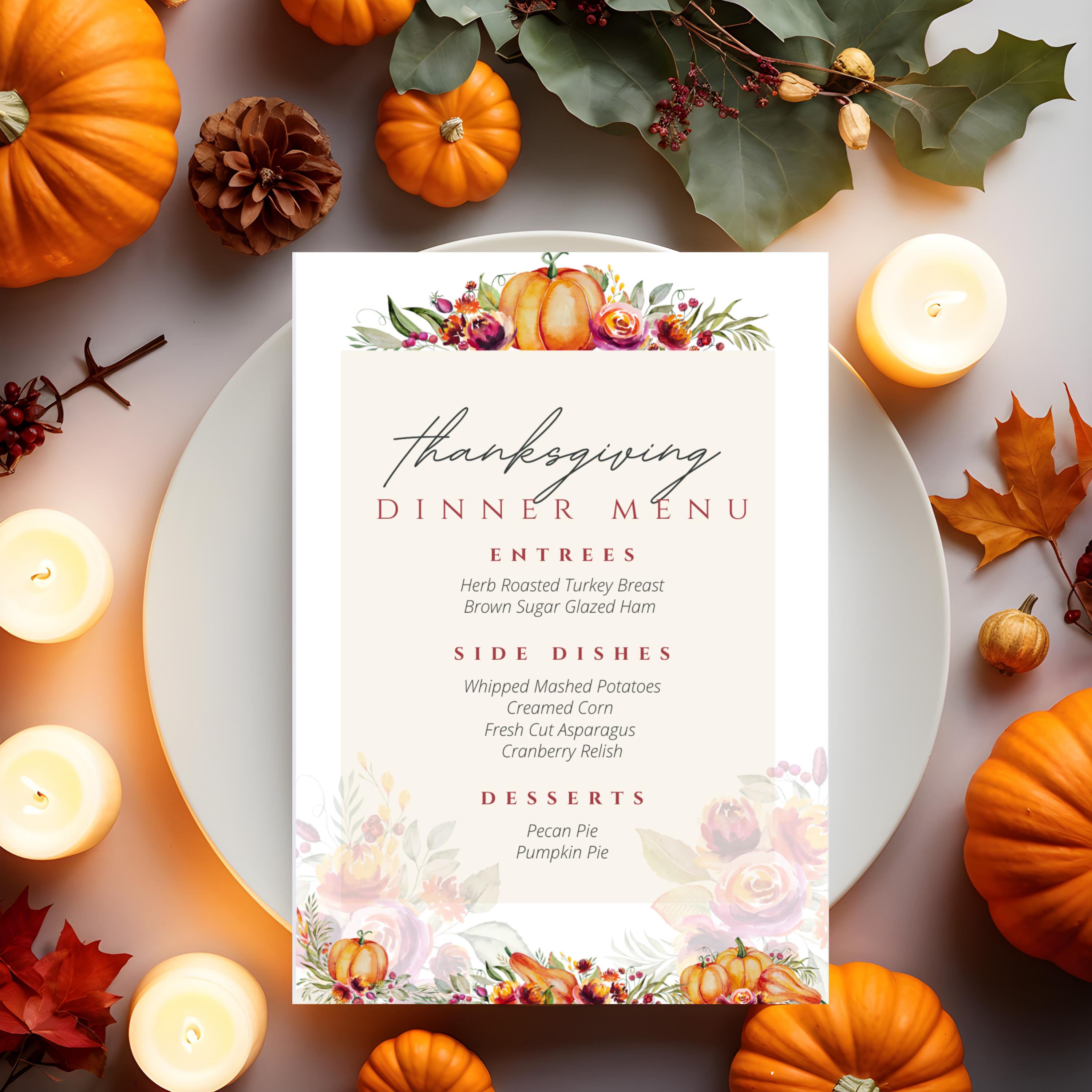 Editable Thanksgiving Menu & Place Cards | Canva Template | Printable ...