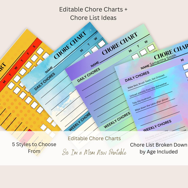 Editable Kids Chore Chart Printable: Family Routine (instant Download ...