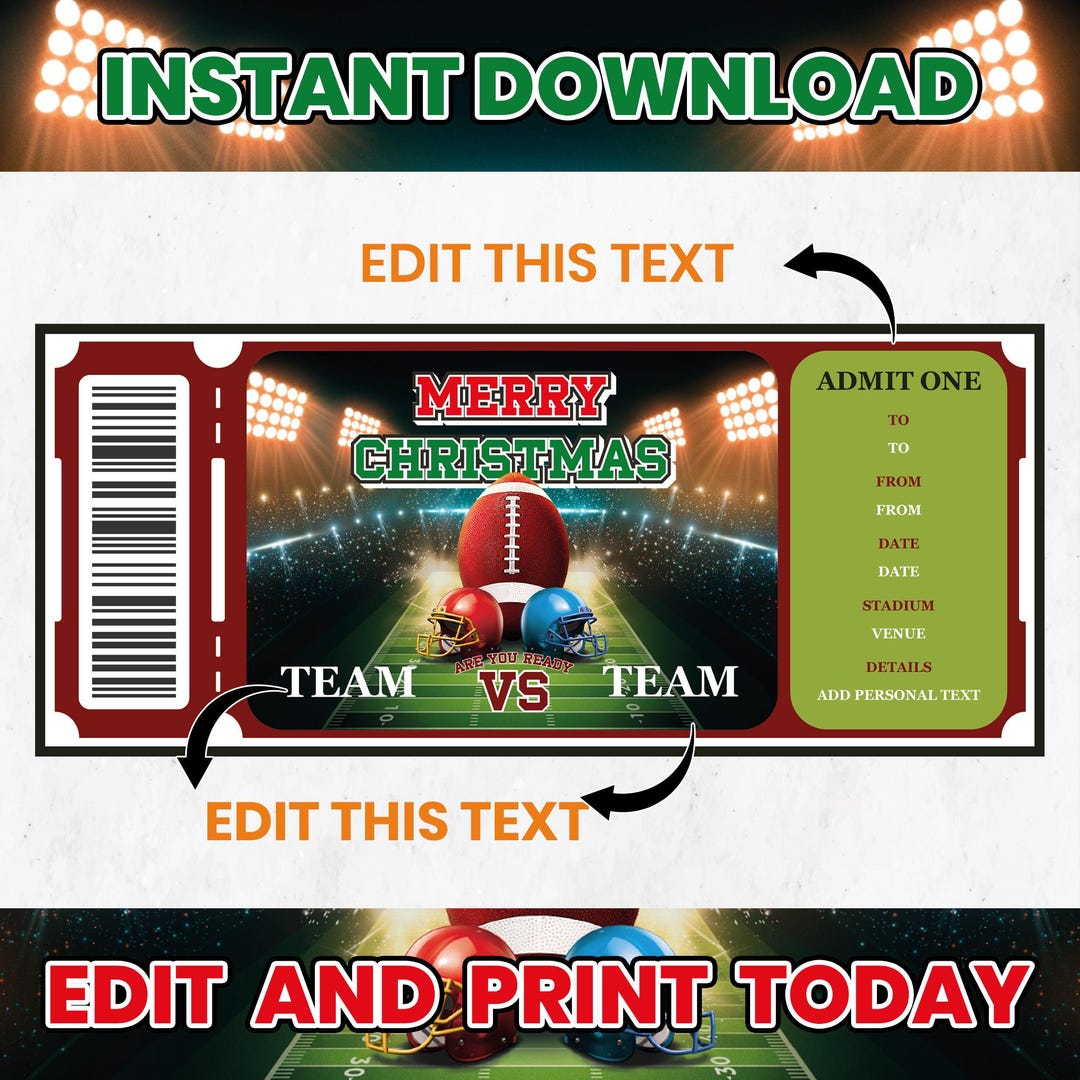 Football Game Ticket, Ticket Template, Printable Game Ticket, Football ...