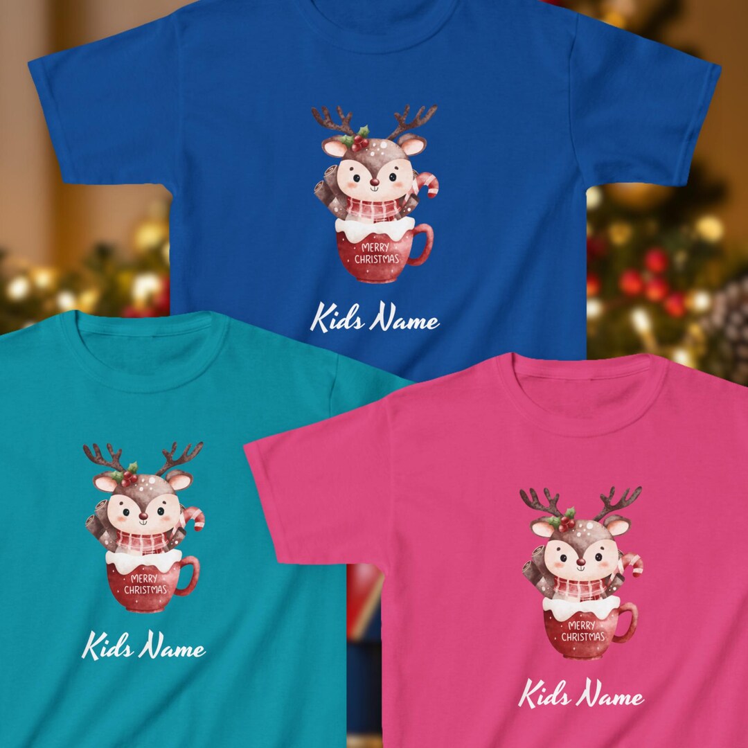 Reindeer Hot Cocoa Kid T-shirt | Christmas Cup Cozy Holiday Tee - Etsy
