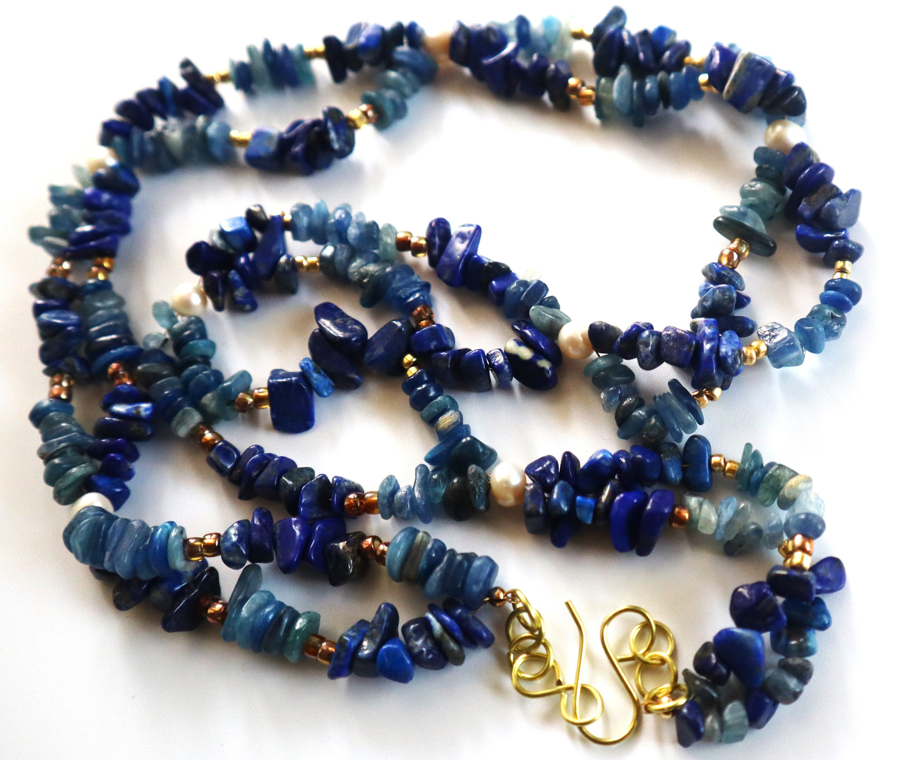Gemstone Chip Necklace, Lapis & Kyanite Chip Necklace Jewelry, Handmade ...
