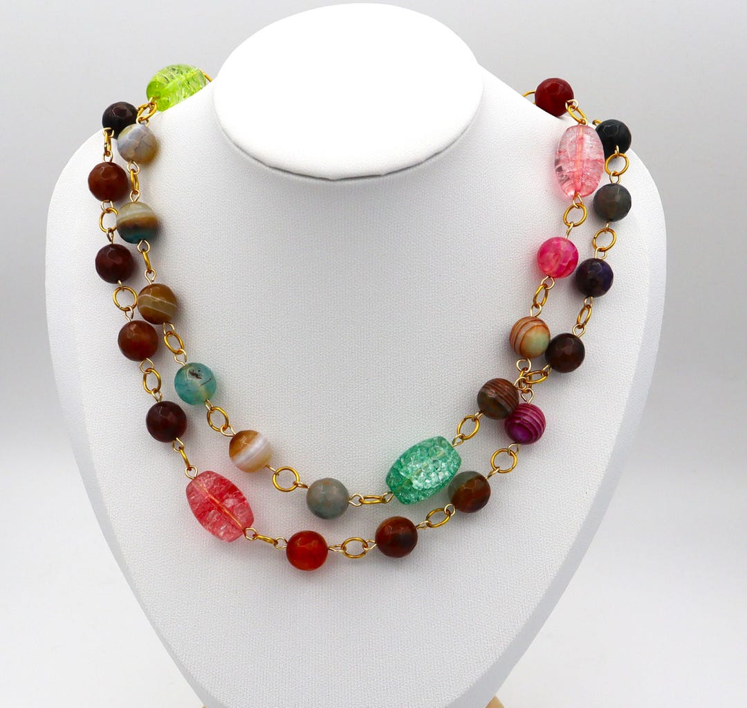 Quench Crackle Quartz and Agate Necklace With Gold, Multi Gemstone and ...