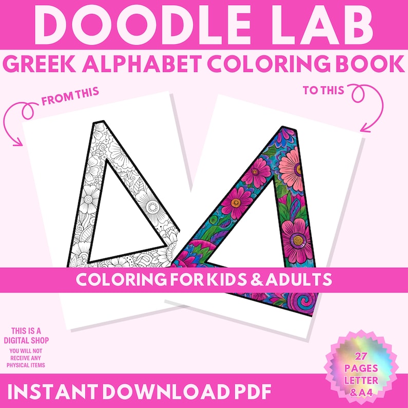 Greek Alphabet Doodle Coloring Set | Hand-drawn Greek Letters for ...
