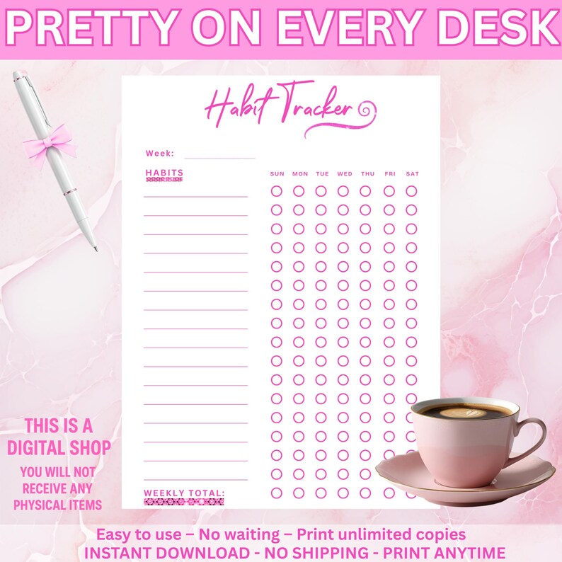 Habit Tracker Printable | Monthly Habit Log | A4 A5 Letter PDF ...
