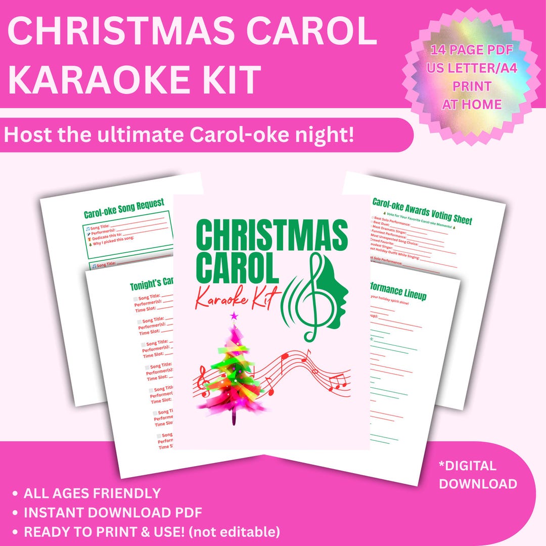 Christmas Carol Karaoke Party Kit | Holiday Singing Game Night ...