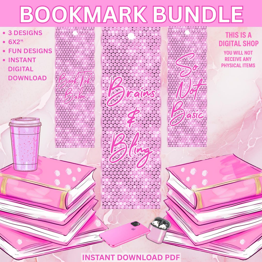 Pink Rhinestone Printable Bookmarks | 3 Design Set | Fun Pink Digital ...