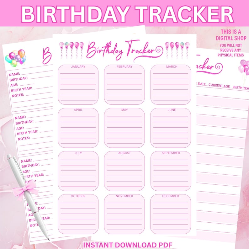 Birthday Tracker Printable | Monthly, List & Card Style | Birthday Log ...