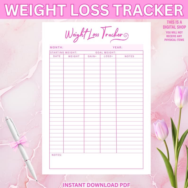 Weight Loss Tracker Printable | Fitness & Body Measurement Log | A4 ...