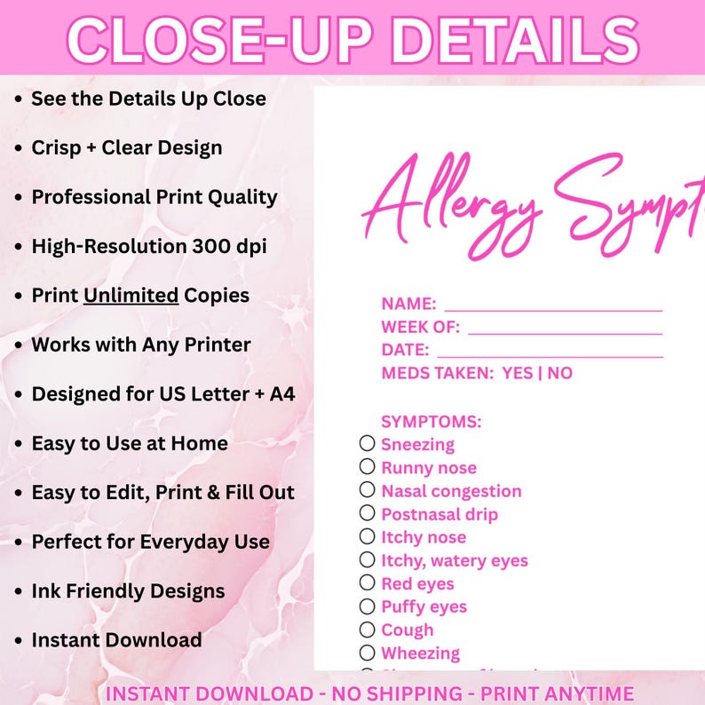 Allergy Symptom Tracker | Printable Health Log | Daily & Weekly Journal ...