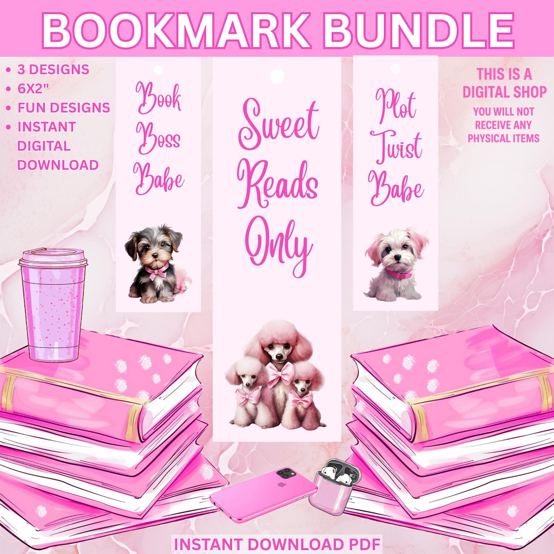 Puppy Printable Bookmarks | 3 Design Set | Cute Dog Digital Bookmarks ...