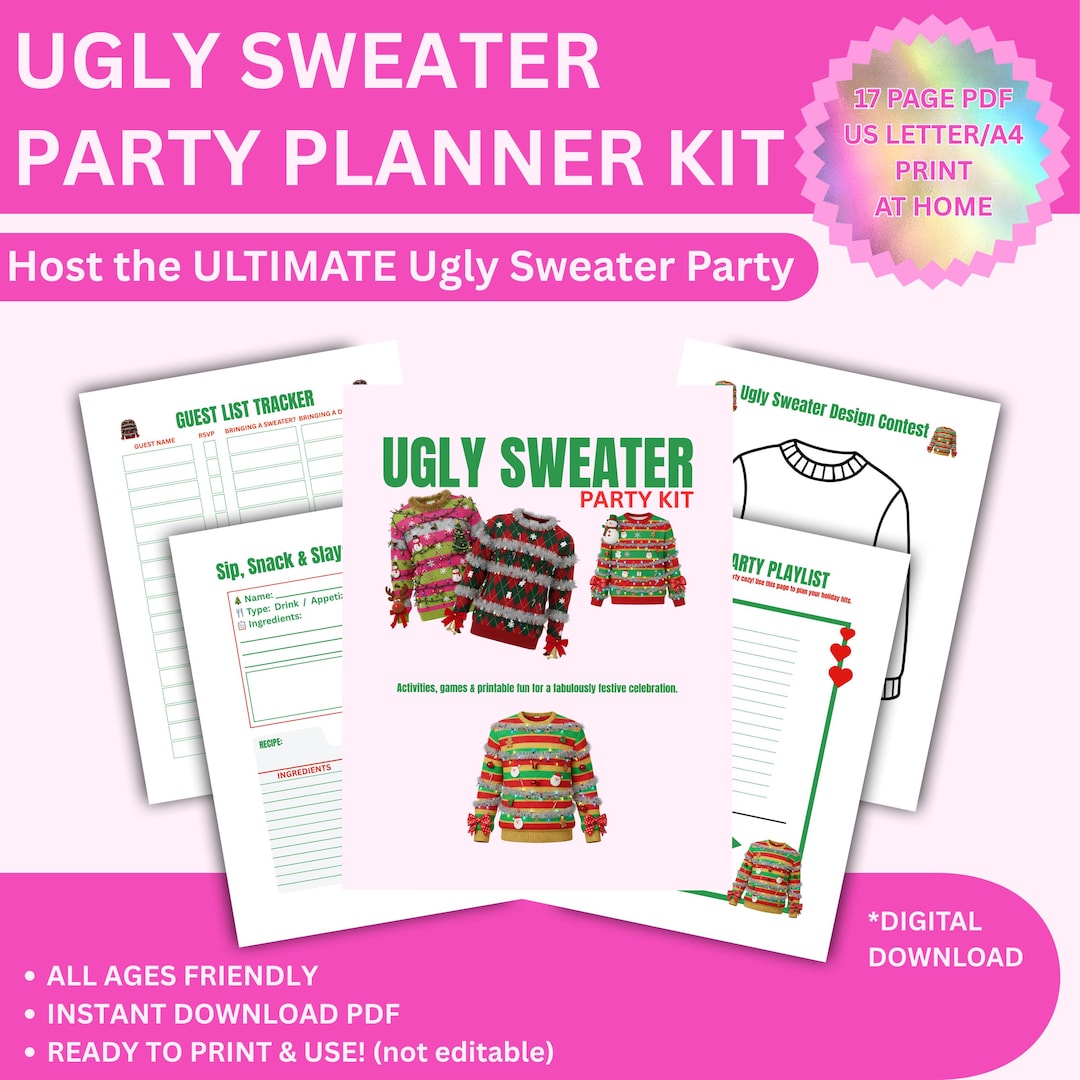 Ugly Sweater Party Kit | Printable Christmas Games & Holiday Planner ...