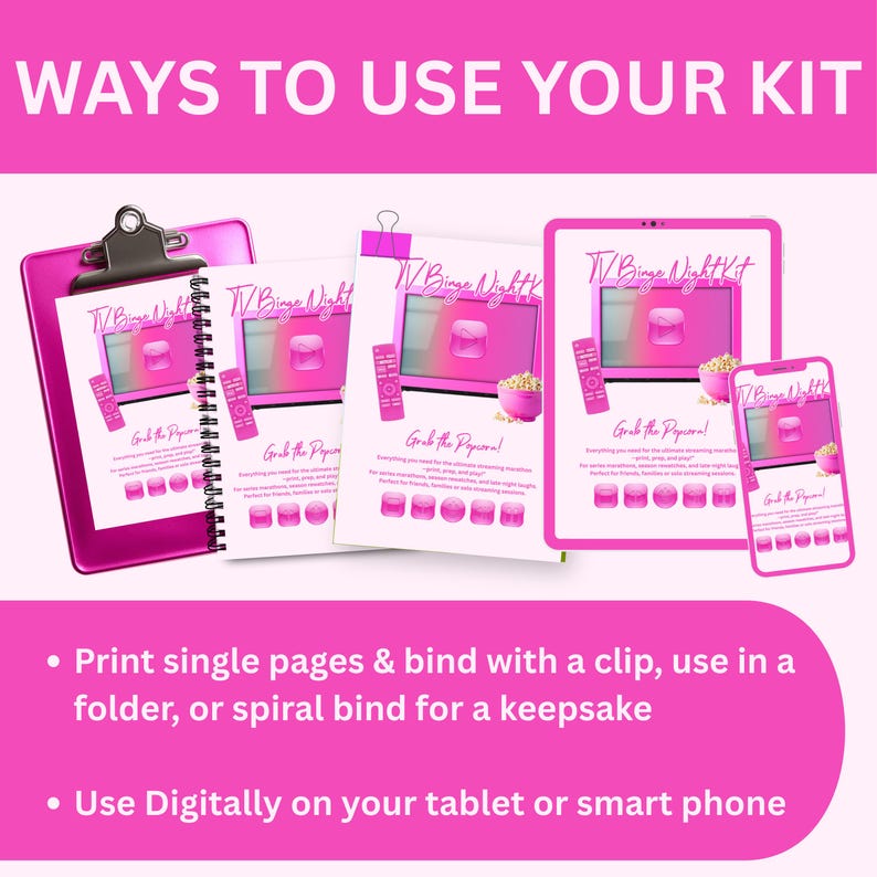 TV Binge Night Printable Activity Kit | 20+ Page Streaming Party Pack ...