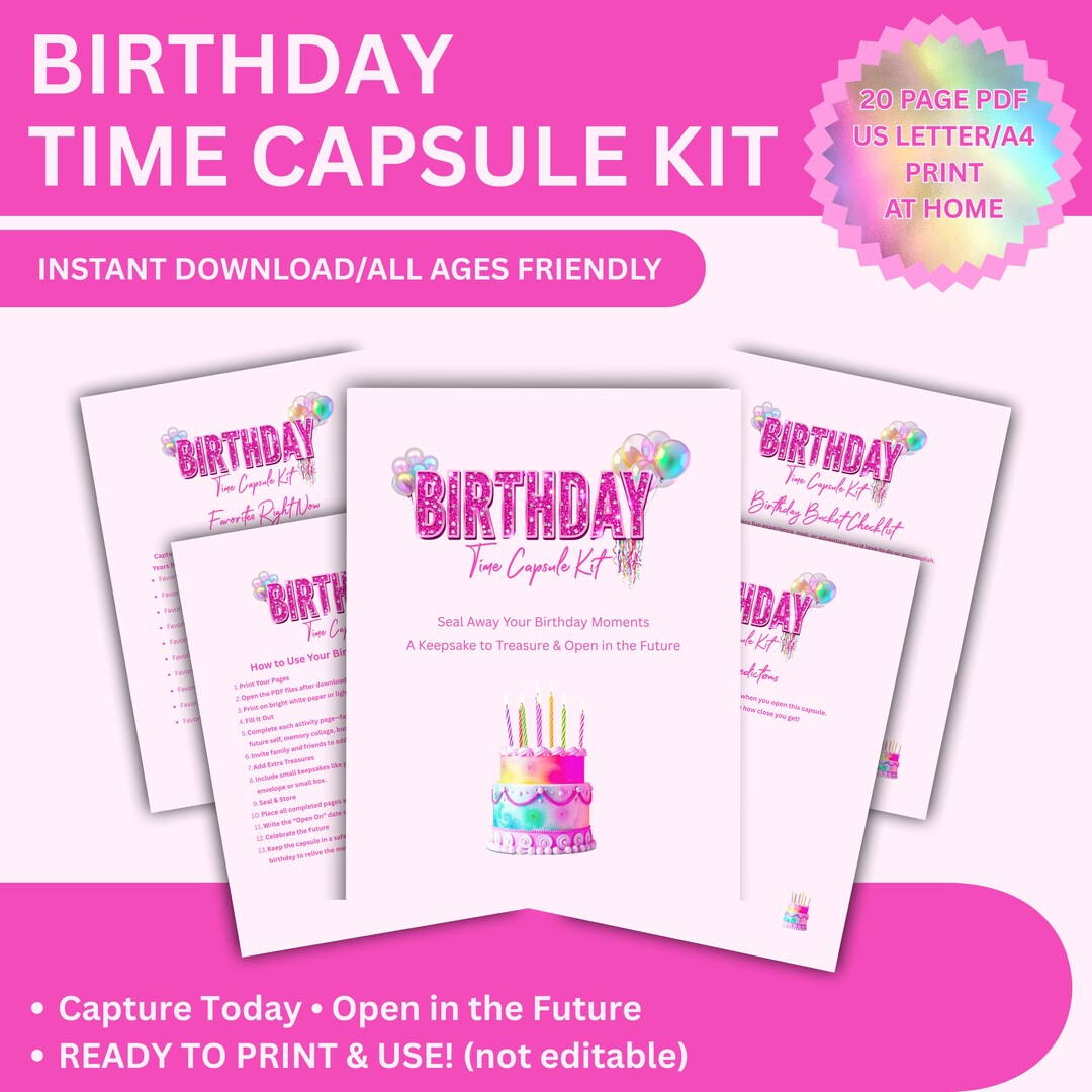 Birthday Time Capsule Kit | 20-page Memory Keepsake | Fun Birthday ...