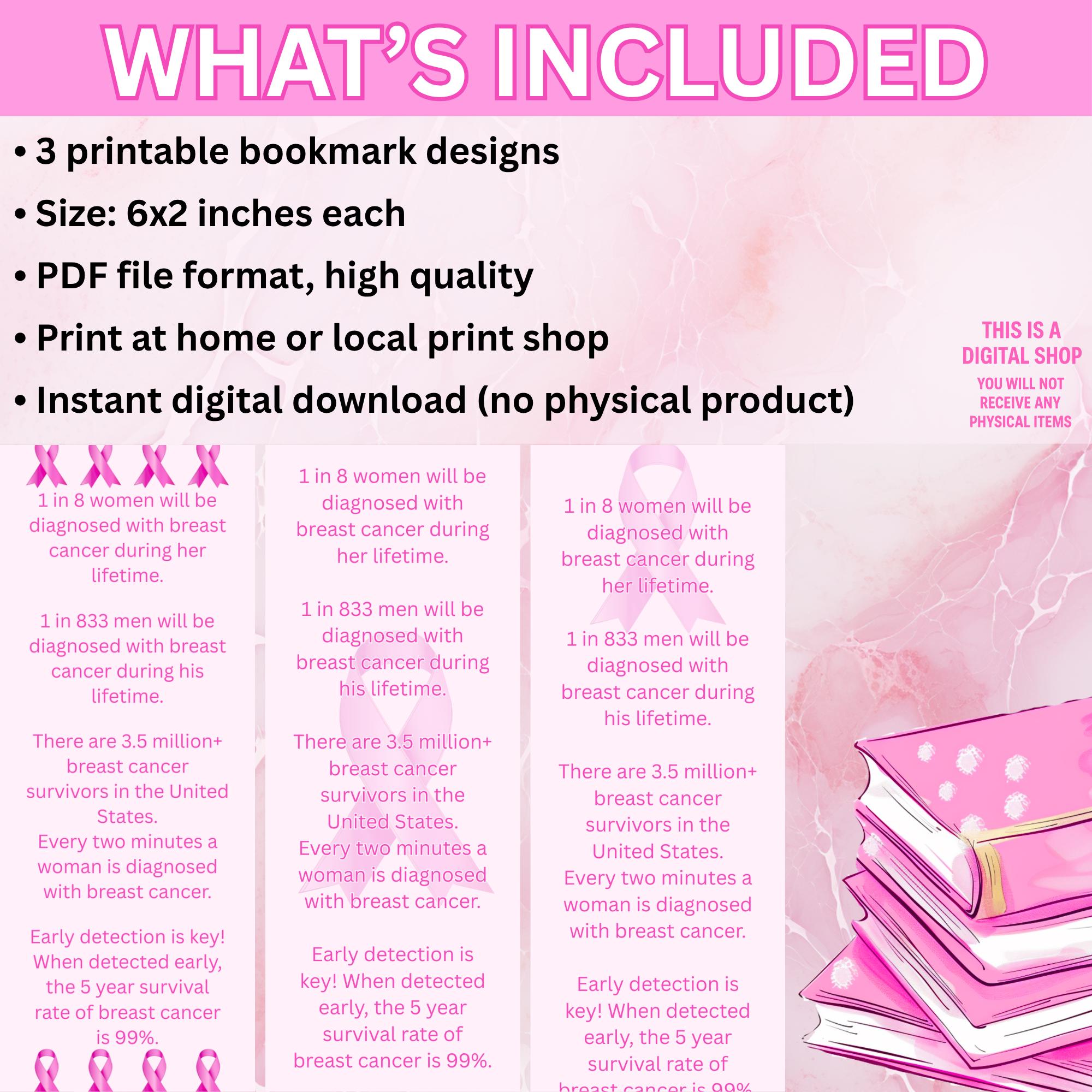 Breast Cancer Awareness Bookmarks | Pink Ribbon Printable Set of 3 ...