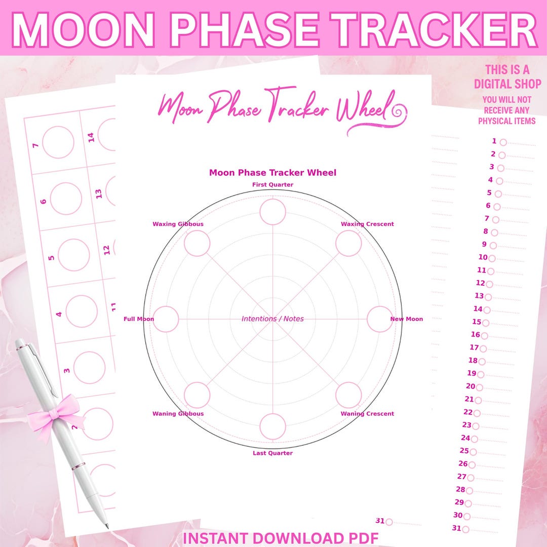 Moon Tracker Printable Bundle | 4-in-1 Set | Phases Chart, Cycle Wheel ...