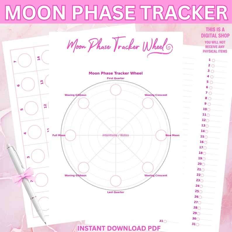 Moon Tracker Printable Bundle | 4-in-1 Set | Phases Chart, Cycle Wheel ...