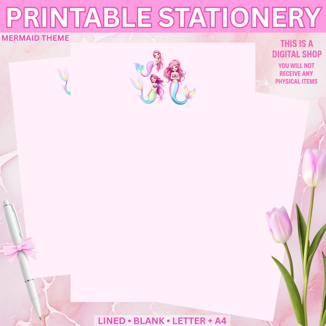 Mermaid Stationery Set | 3 Under the Sea Designs | Lined, Blank, Grid ...