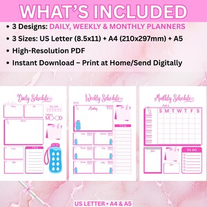 Cute Pink Daily Weekly Monthly Planner | Printable Digital Planner ...