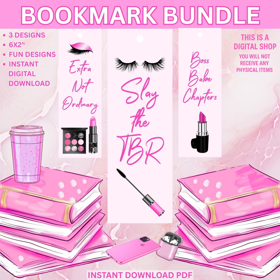 Glam Makeup Bookmark Set | 3 Design Set | Fun Pink Beauty Digital ...