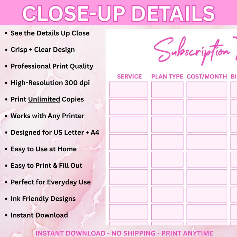 Subscription Tracker Printable | Bill & Payment Log | Digital Organizer ...