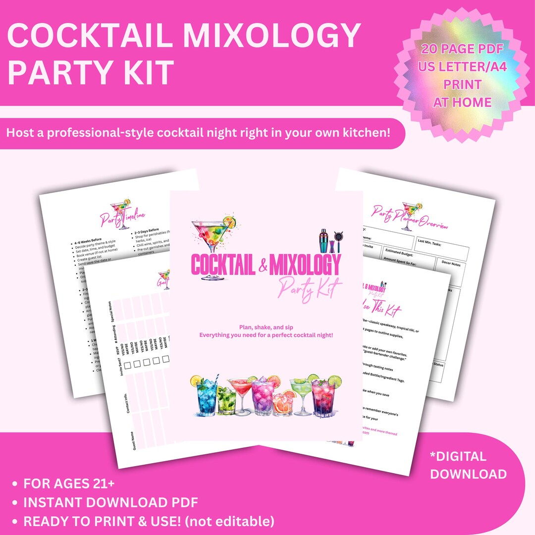 Cocktail Mixology Printable Kit | Drink Recipe Planner | Bar Cart Party ...