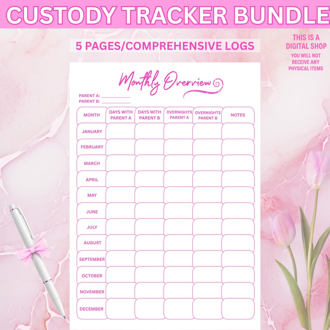 Custody Tracker Printable Bundle | Daily Weekly Biweekly Monthly Totals | Co Parenting Log ...