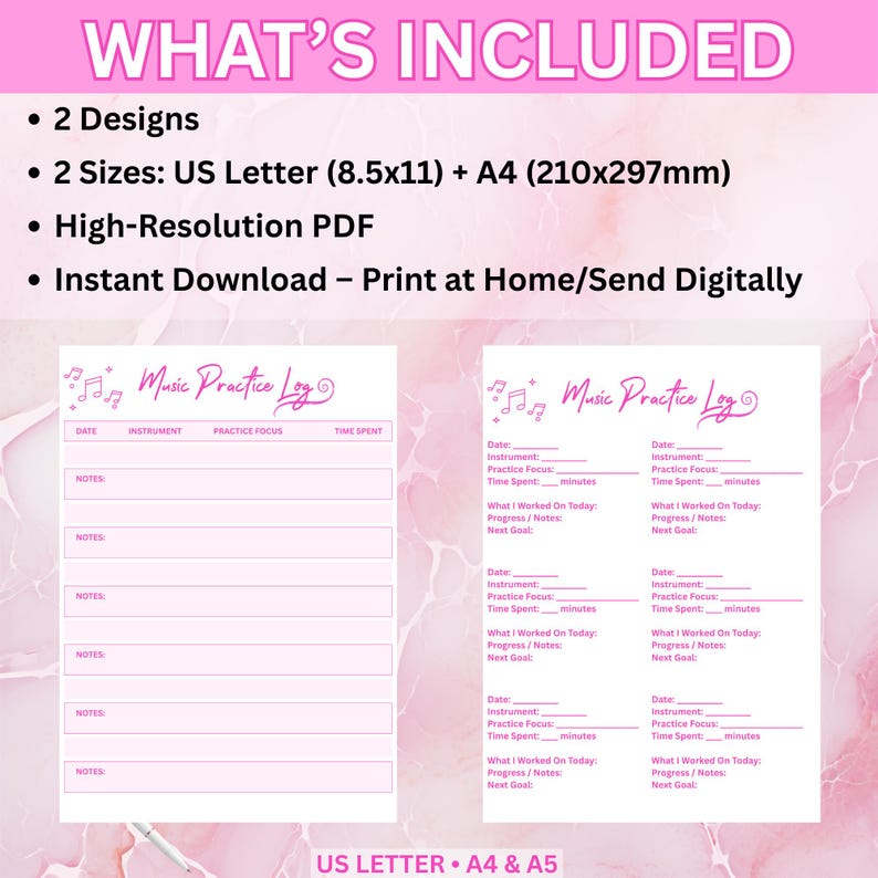 Music Practice Log | 2 Page Bundle | Instrument Tracker | Time Spent ...