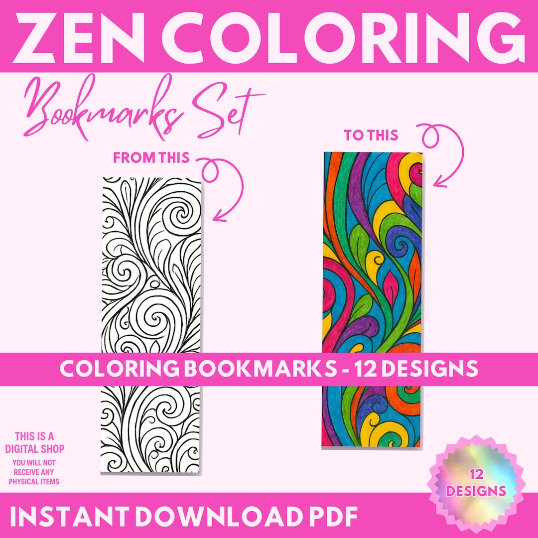 Zen Coloring Bookmarks | 12 Printable 6×2 Designs | Mandala & Zentangle ...
