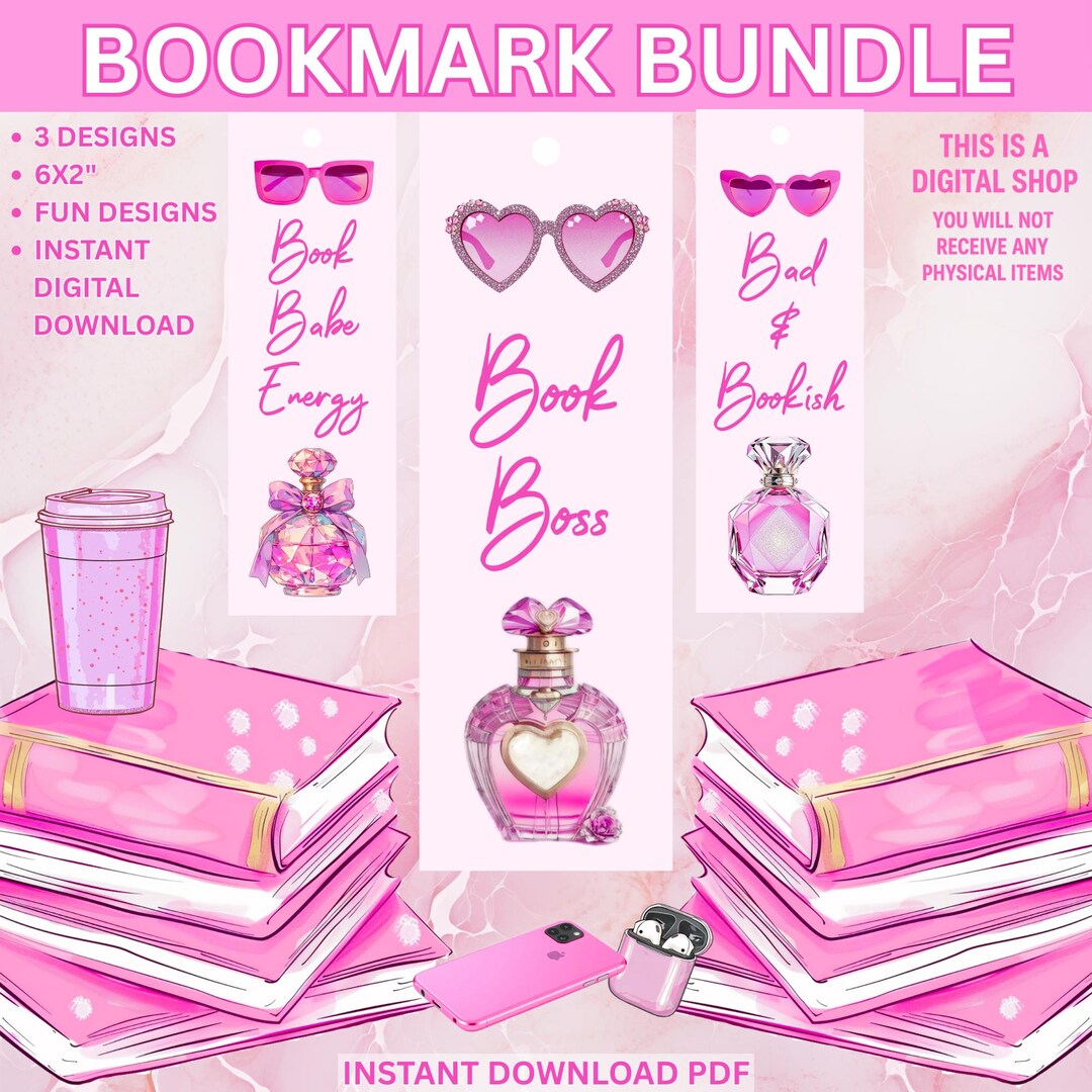 Perfume Bottle Bookmark Set | 3 Design Set | Fun Pink Glam Digital ...