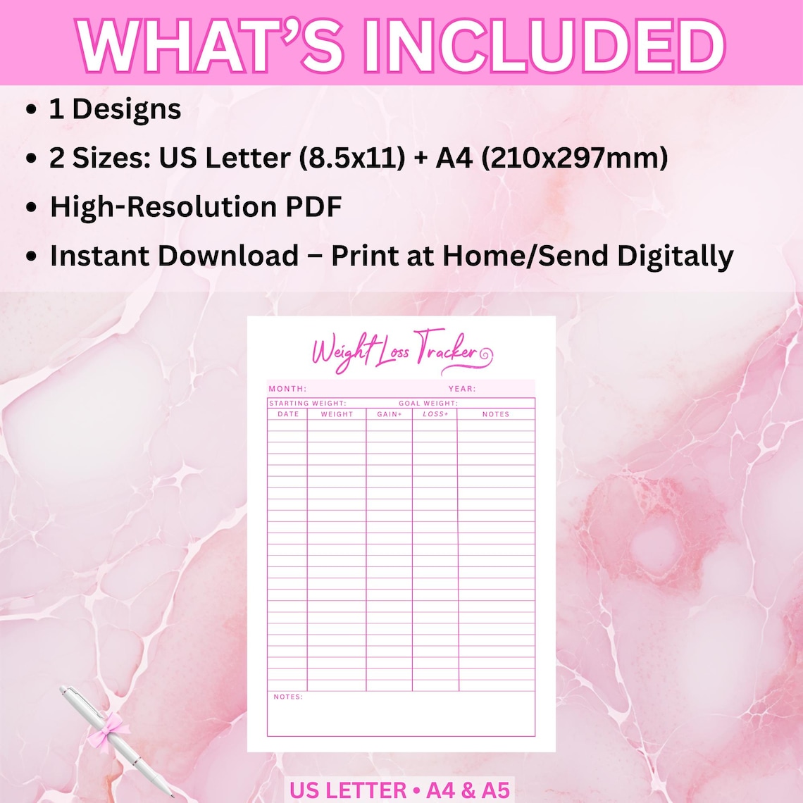 Weight Loss Tracker Printable | Fitness & Body Measurement Log | A4 ...