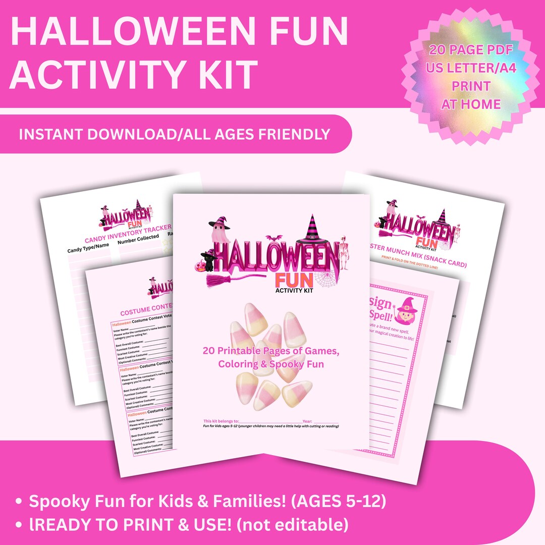 Halloween Fun Activity Kit Printable | 20 Pages of Games, Coloring ...