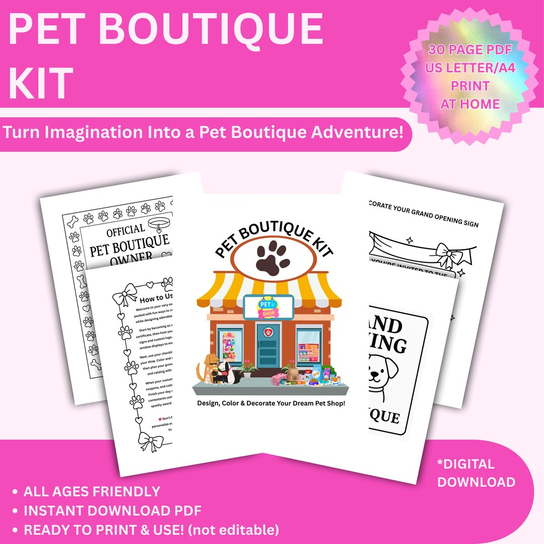 Pet Boutique Kit | 30-page Printable Pet Shop Activity Book | Design ...