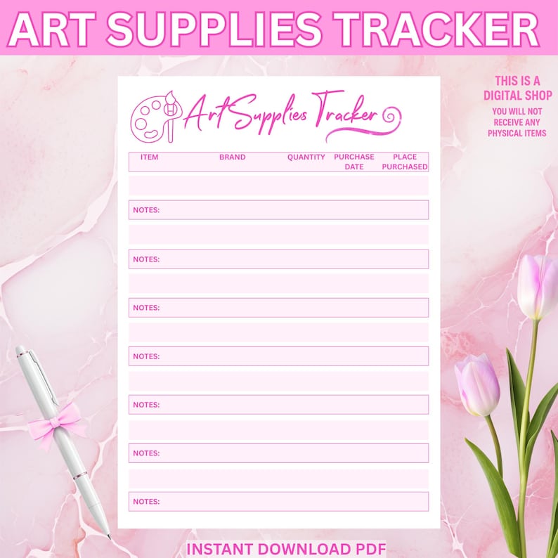 Art Supplies Tracker | Printable Inventory Log | Craft & Art Materials ...