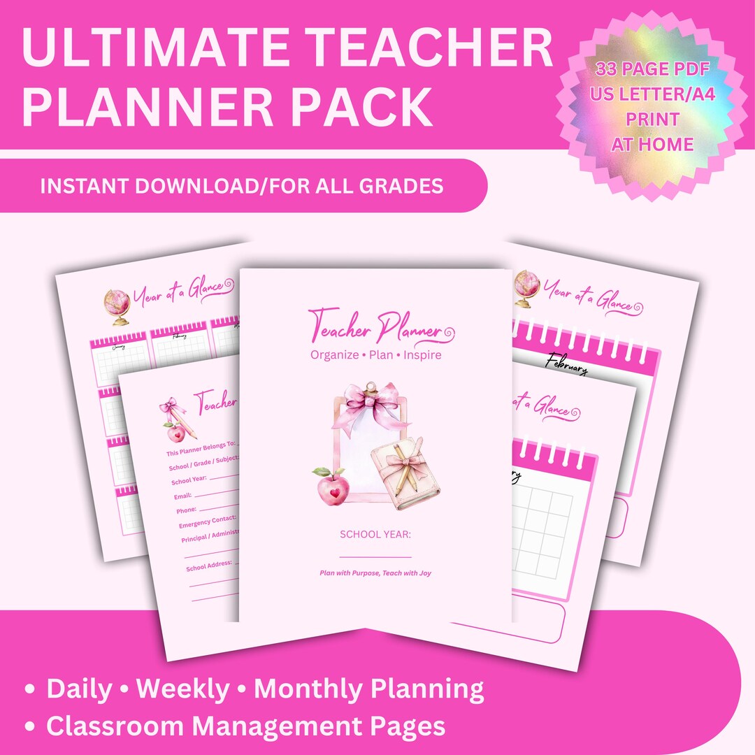 Teacher Planner Kit | 33 Printable Pages | Lesson Plans, Calendars ...