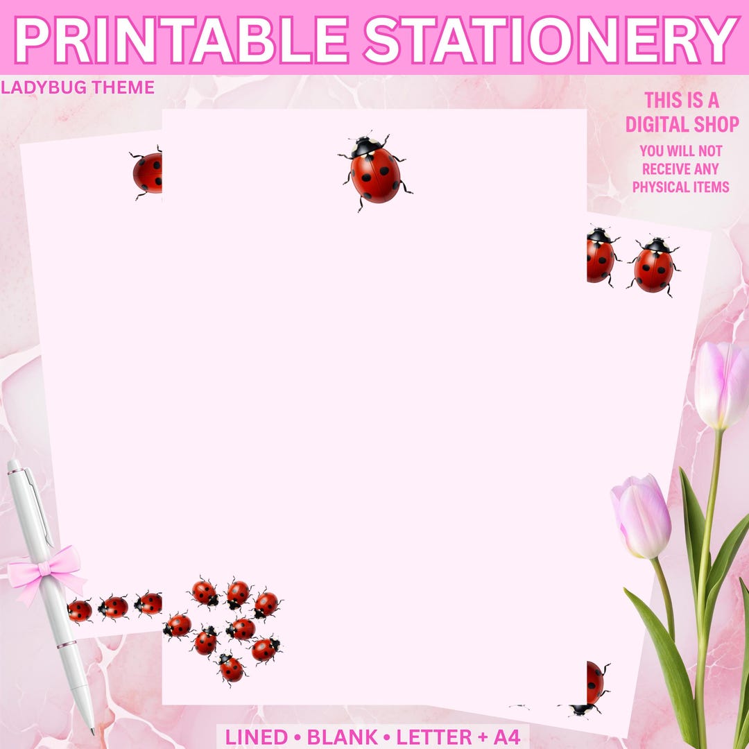Ladybug Stationery Set | 4-page Printable Letter Paper Pack | Blank ...