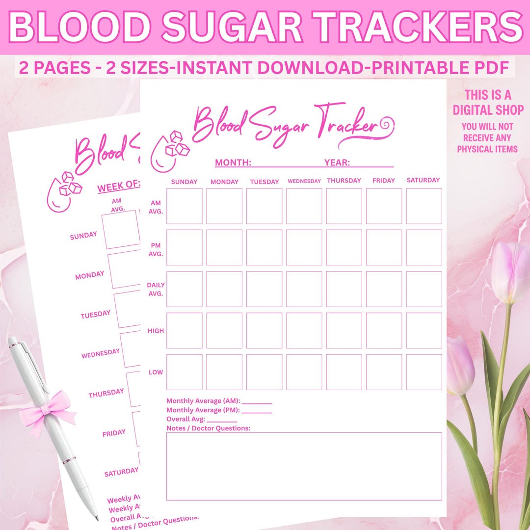 Blood Sugar Tracker Bundle | Weekly & Monthly Log Sheets | Printable ...