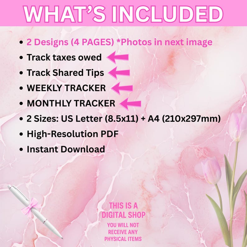 Tips Tracker Printable | Weekly & Monthly Tip Log | Cash and Card ...