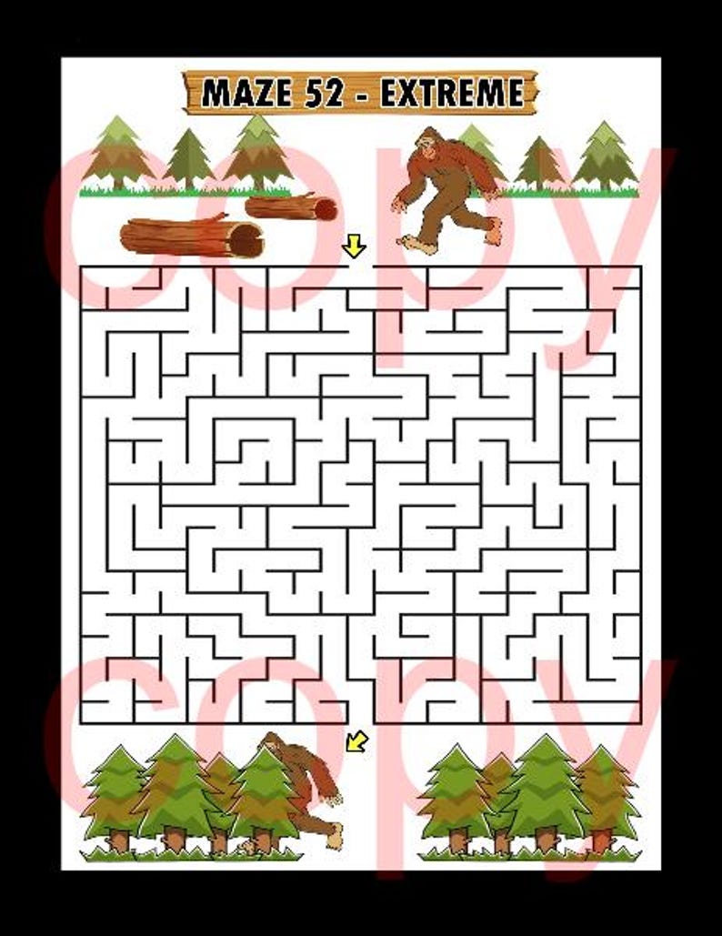 Bigfoot Mazes for Kids: Printable Sasquatch Activity Pages (digital ...