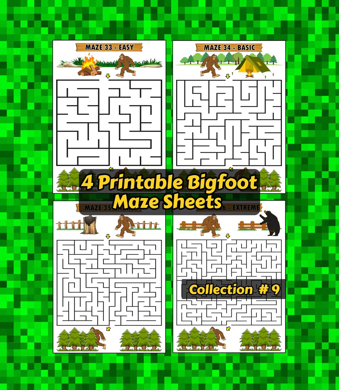 Bigfoot Maze Activity Sheets for Kids: Printable Sasquatch Puzzle ...