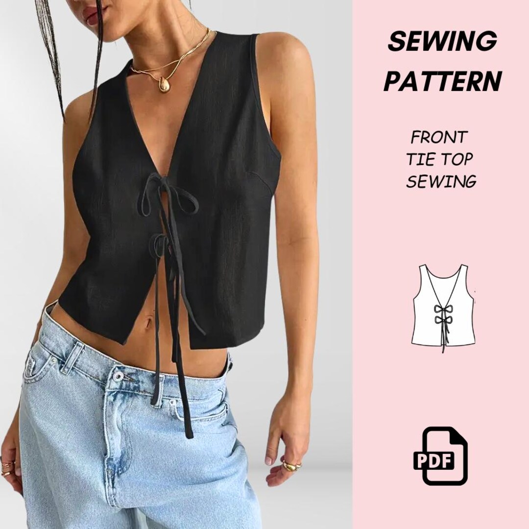 Front Tie Top Sewing Pattern PDF Download, Women's Summer Top, Beginner ...