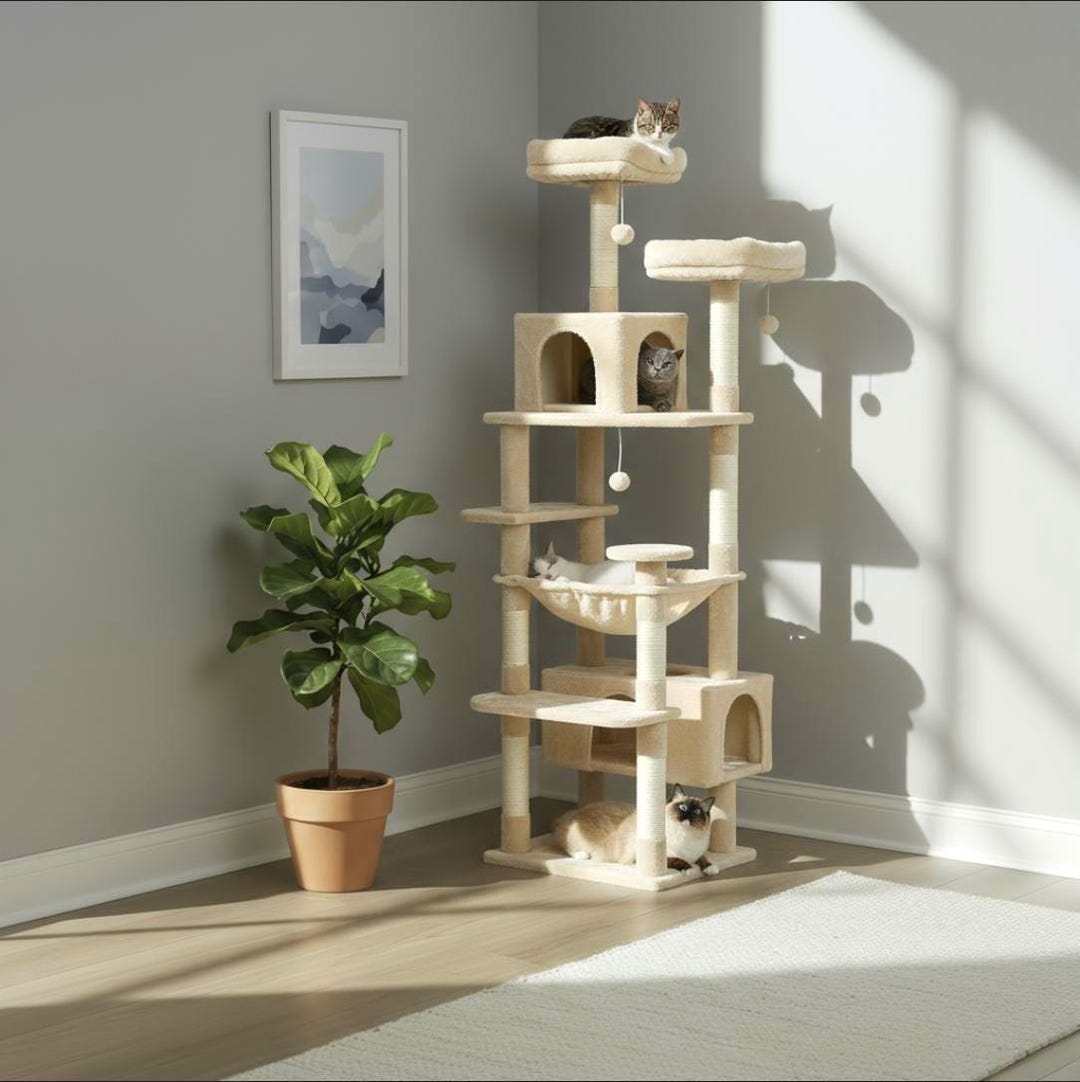 Solid Wood Cat Tree for Large Cats | Modern Wooden Cat Tower With ...