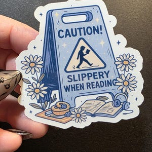 Slippery When Reading Sticker: Book Lover Vinyl Decal, Kindle Sticker ...