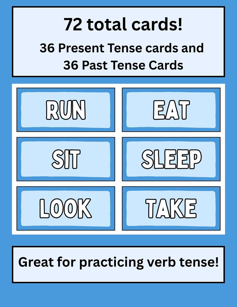 Verb Tense Flashcards: Grammar Activity for Kids (PDF Download) - Etsy